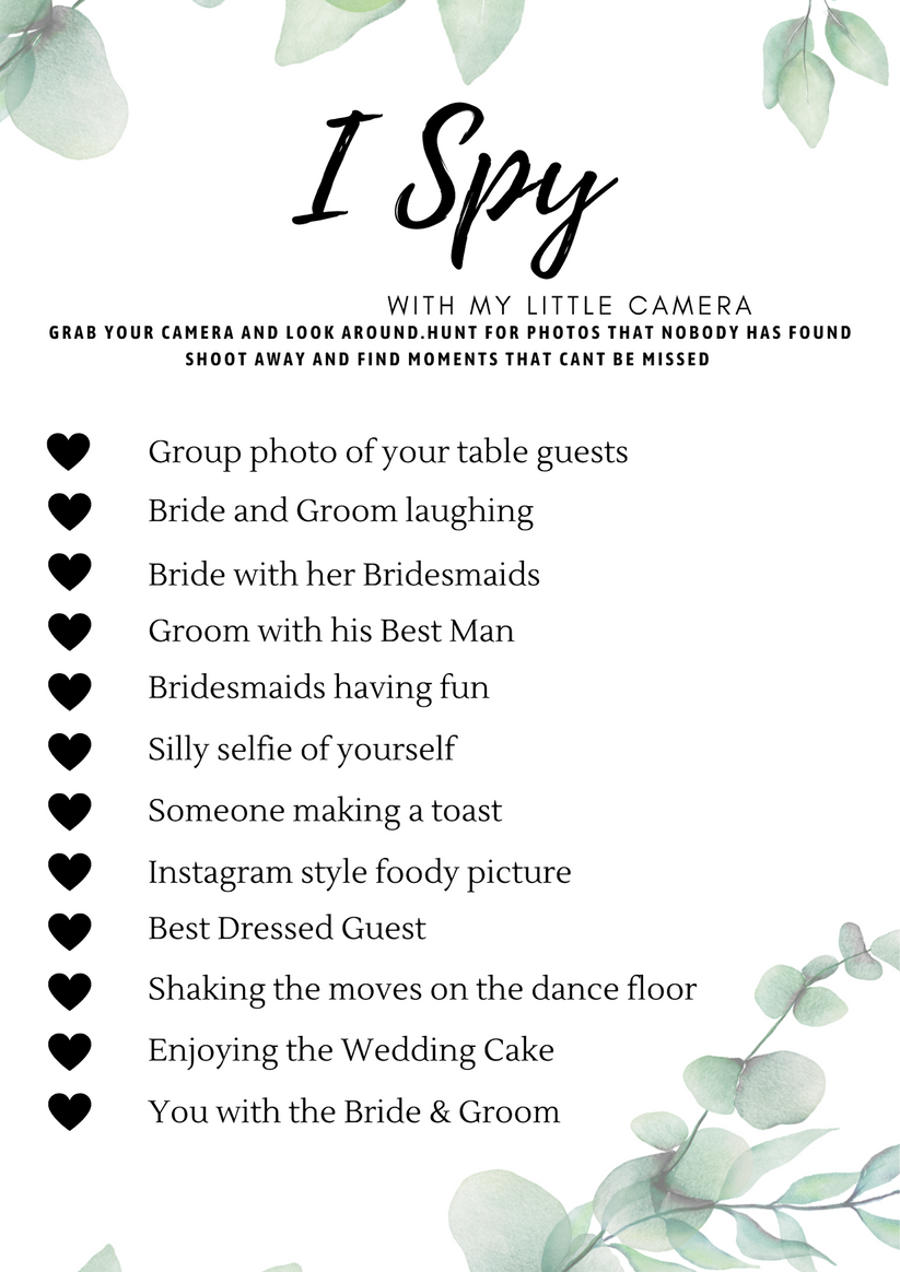 I Spy Wedding table Game, Wedding Games, Wedding Photo Hunt Game, Rece ...